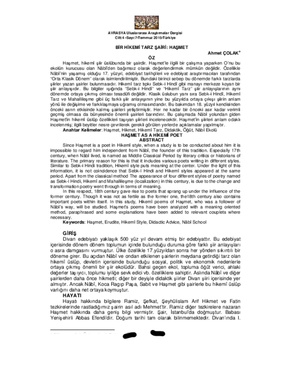 (PDF) BİR HİKEMİ TARZ ŞAİRİ: HAŞMET
