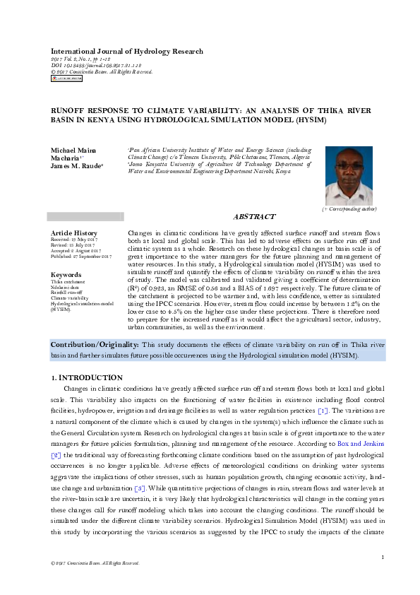 (PDF) Runoff Response to Climate Variability: An Analysis of Thika River Basin in Kenya Using ...