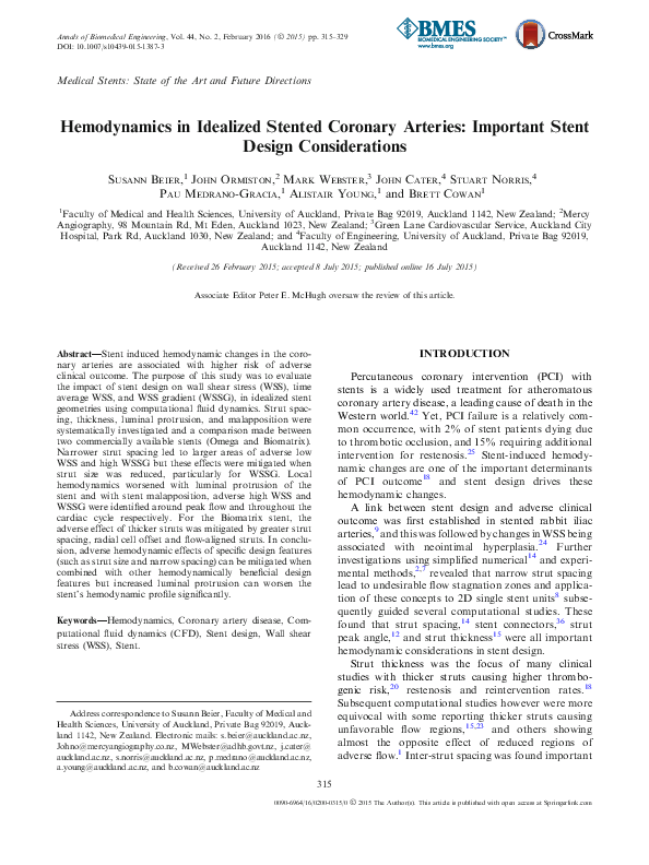 (PDF) Hemodynamics in Idealized Stented Coronary Arteries: Important ...