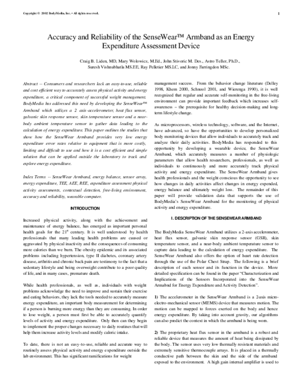 (PDF) Accuracy and Reliability of the SenseWear™ Armband as an Energy ...