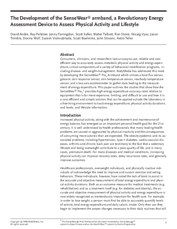 (PDF) The Development of the SenseWear ® armband , a Revolutionary ...