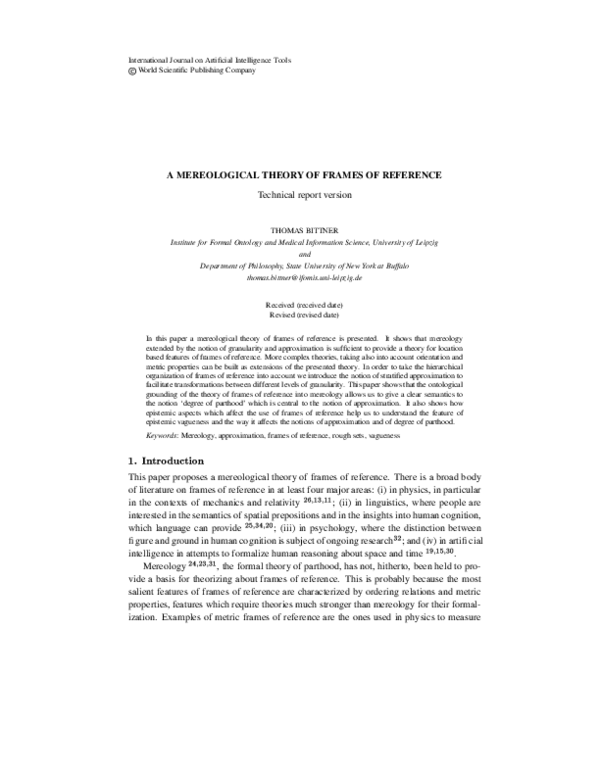 (PDF) A MEREOLOGICAL THEORY OF FRAMES OF REFERENCE Technical report version