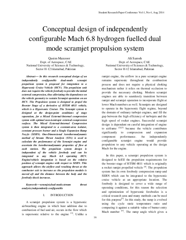 (PDF) Conceptual design of independently configurable Mach 6.8 hydrogen ...