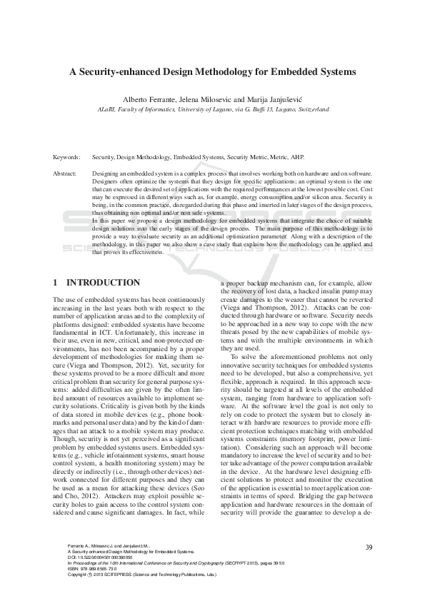 (PDF) A security-enhanced design methodology for embedded systems