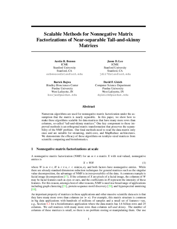 Pdf Scalable Nonnegative Matrix Factorization For Tall And Skinny Data
