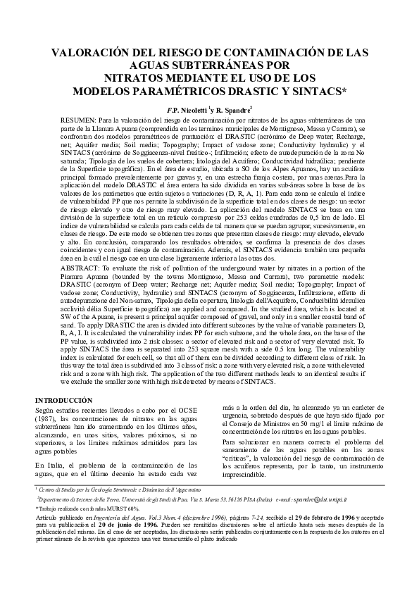 (PDF) Valoración del riesgo de contaminación de las aguas subterráneas ...