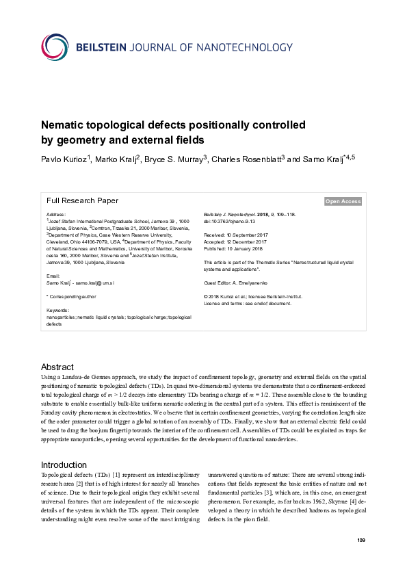 (PDF) Nematic topological defects positionally controlled by geometry ...