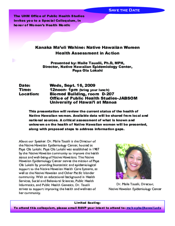 (PDF) Kanaka Ma'oli Wahine: Native Hawaiian Women Health Assessment in ...