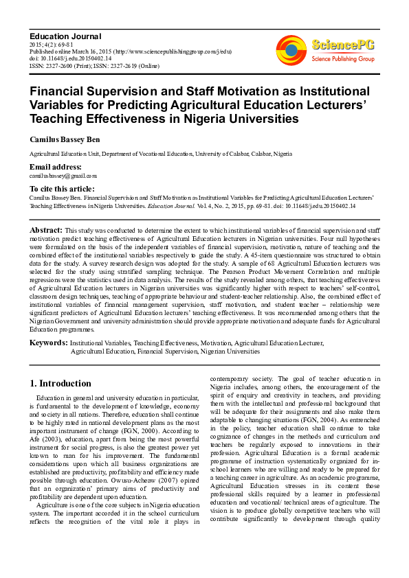 (PDF) Financial Supervision and Staff Motivation as Institutional ...