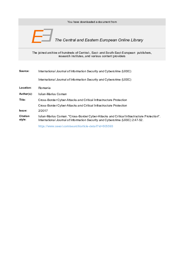 (PDF) Cross-Border Cyber-Attacks and Critical Infrastructure Protection