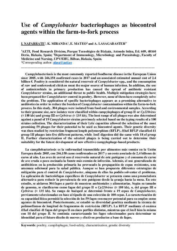 (PDF) Use of Campylobacter bacteriophages as biocontrol agents within ...