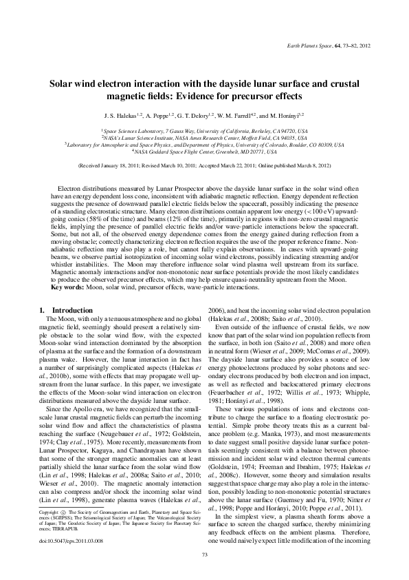 (PDF) Solar wind electron interaction with the dayside lunar surface ...
