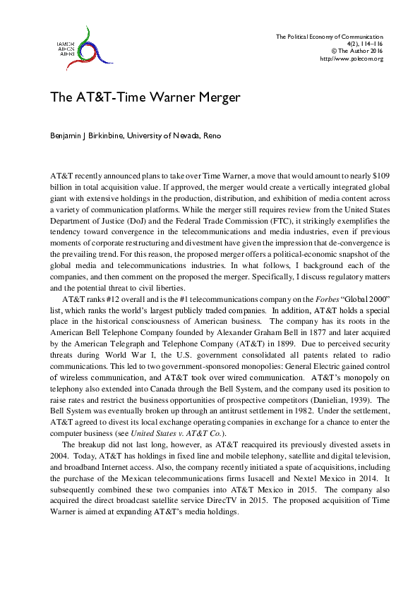 (PDF) The AT&T-Time Warner Merger