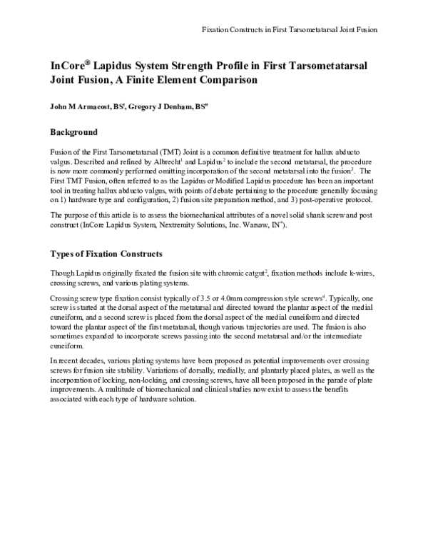 (PDF) InCore Lapidus System Strength Profile in First Tarsometatarsal ...