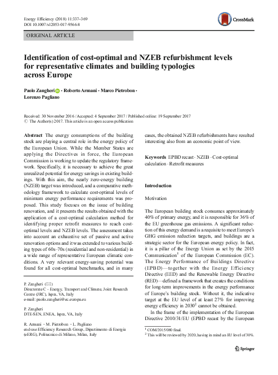 (PDF) Identification of cost-optimal and NZEB refurbishment levels for ...