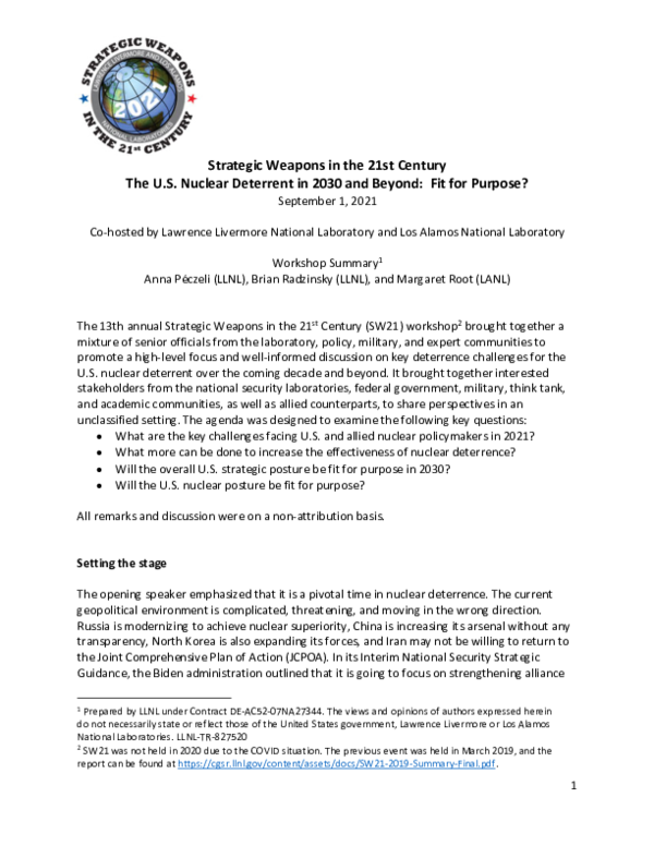 (PDF) Strategic Weapons in the 21st Century - The U.S. Nuclear ...