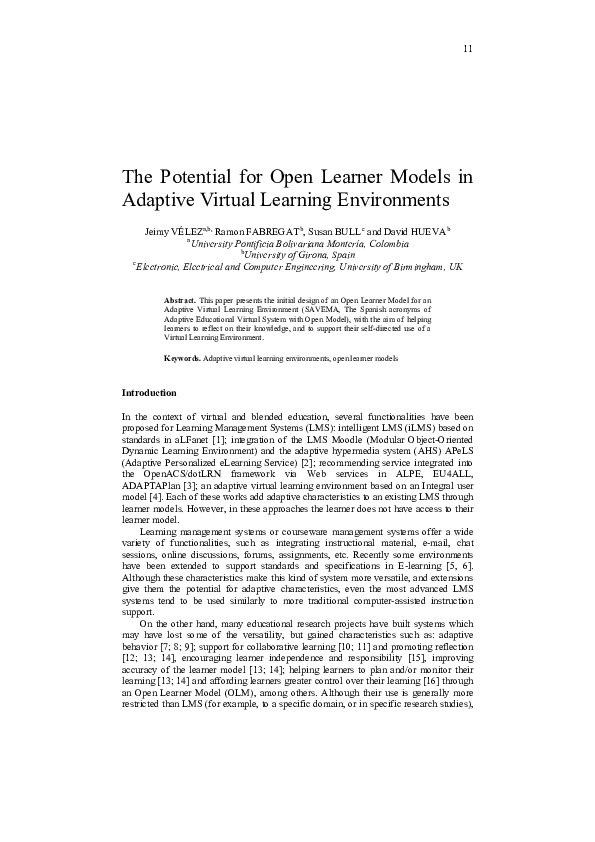 (PDF) The Potential of Open Learner Models in Adaptive Virtual Learning Environments