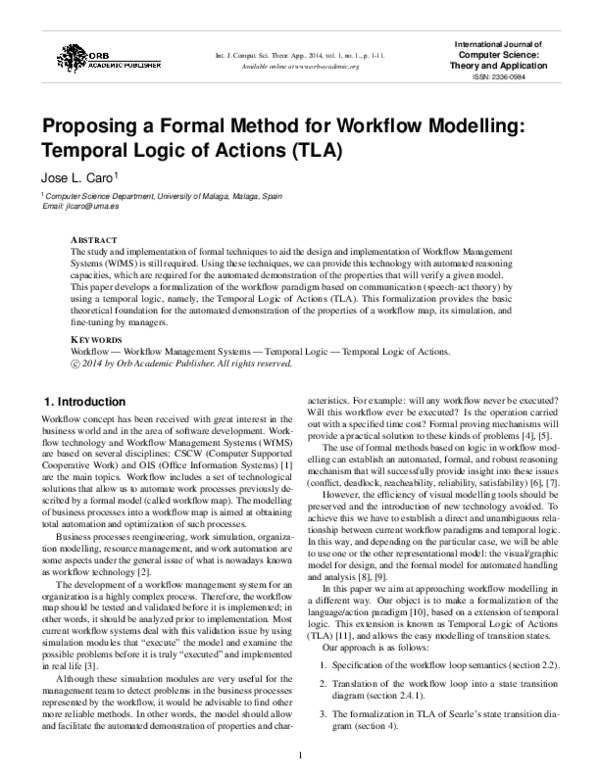 (PDF) Proposing a formal method for workflow modelling:Temporal Logic ...