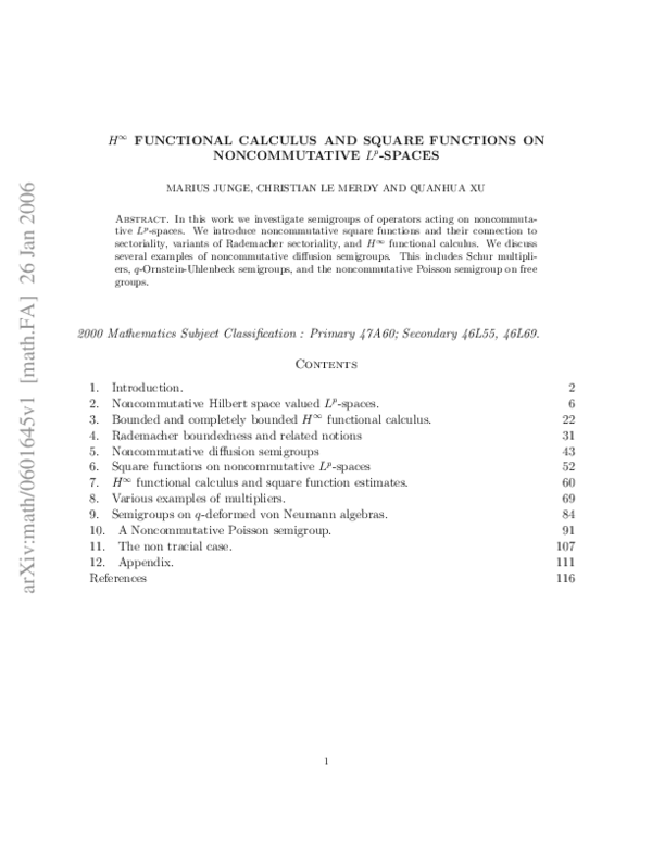 (PDF) $H^{\infty}$ functional calculus and square functions on noncommutative $L^p$-spaces