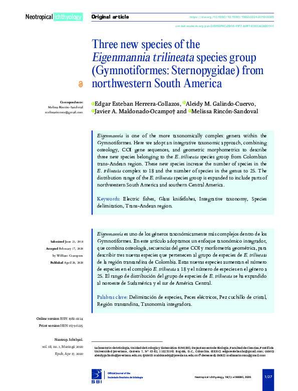 (PDF) Three new species of the Eigenmannia trilineata species group ...
