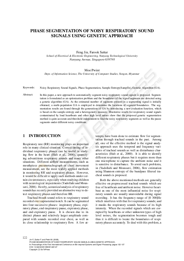 (PDF) Phase Segmentation of Noisy Respiratory Sound Signals using Genetic Approach | Farook ...