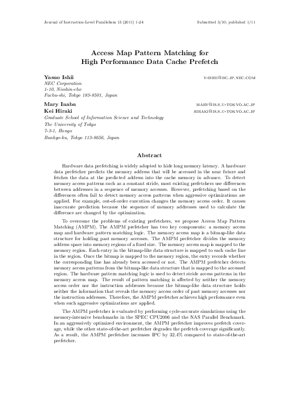 Pdf Access Map Pattern Matching For Data Prefetching