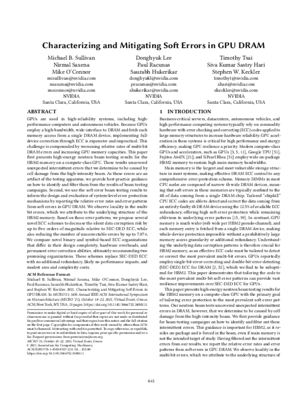 Pdf Characterizing And Mitigating Soft Errors In Gpu Dram