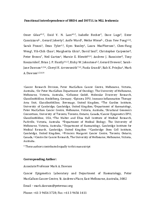 (PDF) Functional interdependence of BRD4 and DOT1L in MLL leukemia ...