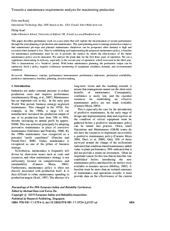 (PDF) Towards a Maintenance Requirements Analysis for Maximizing Production
