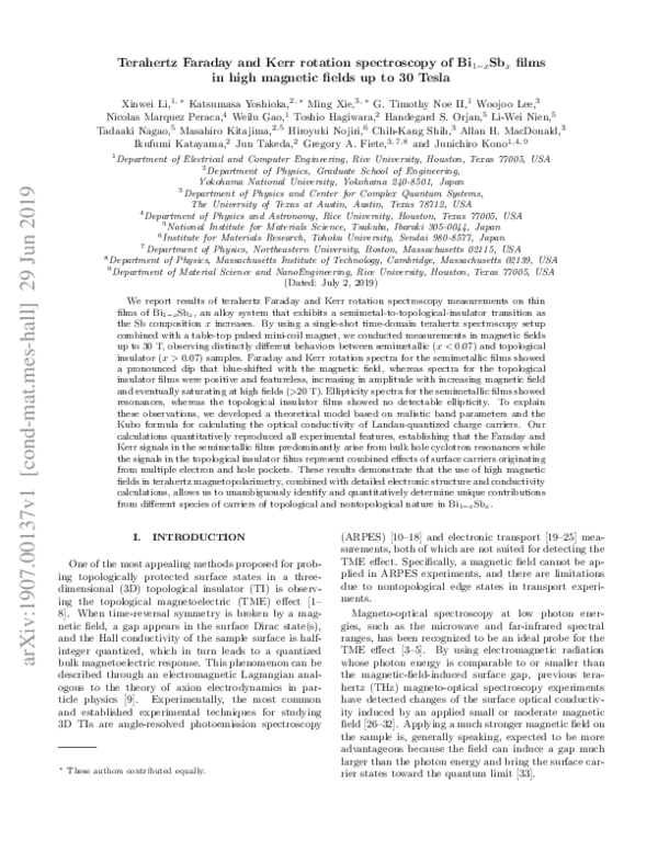 (PDF) Terahertz Faraday and Kerr rotation spectroscopy of Bi1−xSbx ...