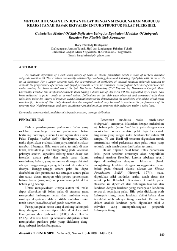 (PDF) Metoda Hitungan Lendutan Pelat Dengan Menggunakan Modulus Reaksi ...