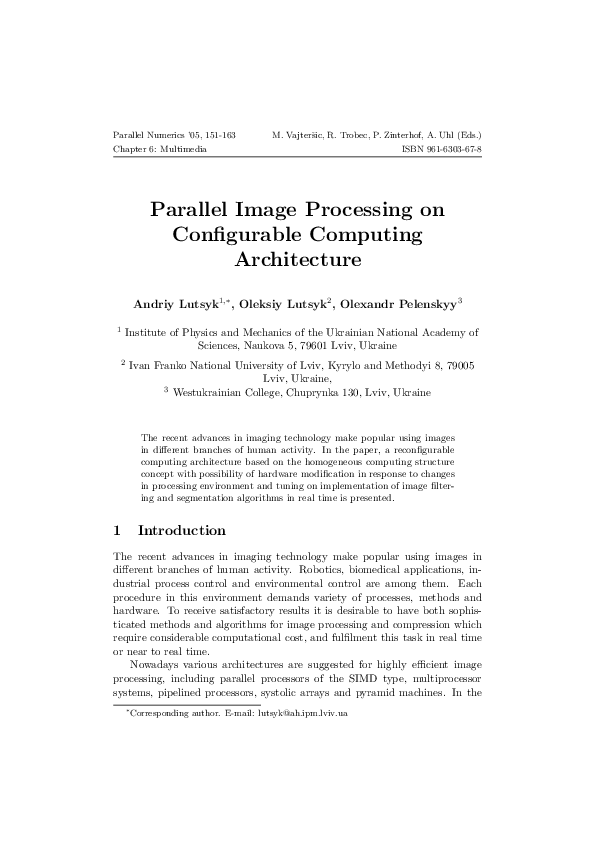 (PDF) Parallel Image Processing on Configurable Computing Architecture