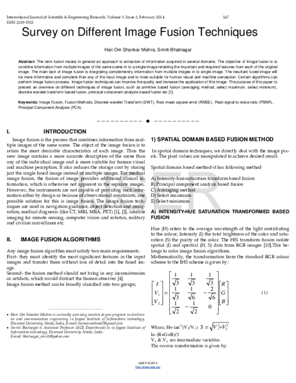 (PDF) Survey on Different Image Fusion Techniques