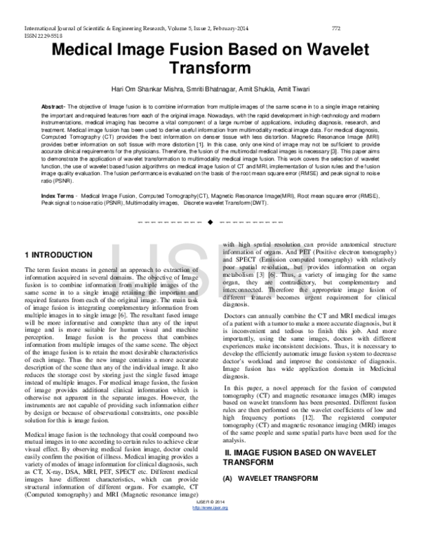 Pdf Medical Image Fusion Based On Wavelet Transform