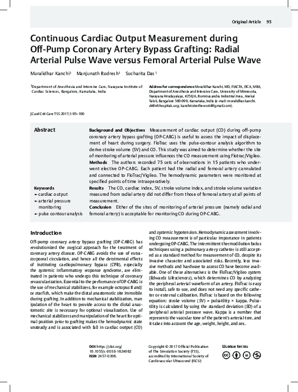 (PDF) Continuous Cardiac Output Measurement during Off-Pump Coronary ...