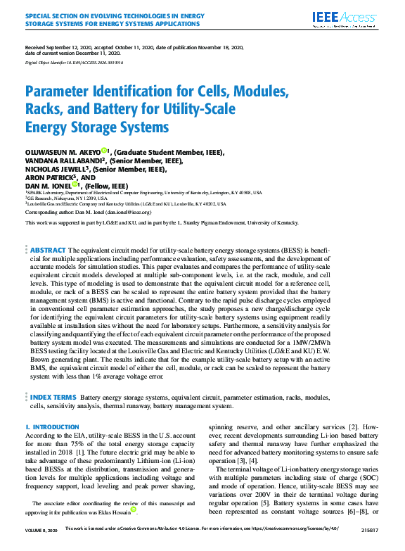 (PDF) Parameter Identification for Cells, Modules, Racks, and Battery ...