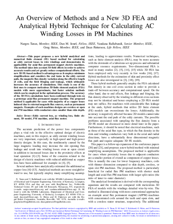 Pdf An Overview Of Methods And A New 3d Fea And Analytical Hybrid Technique For Calculating Ac