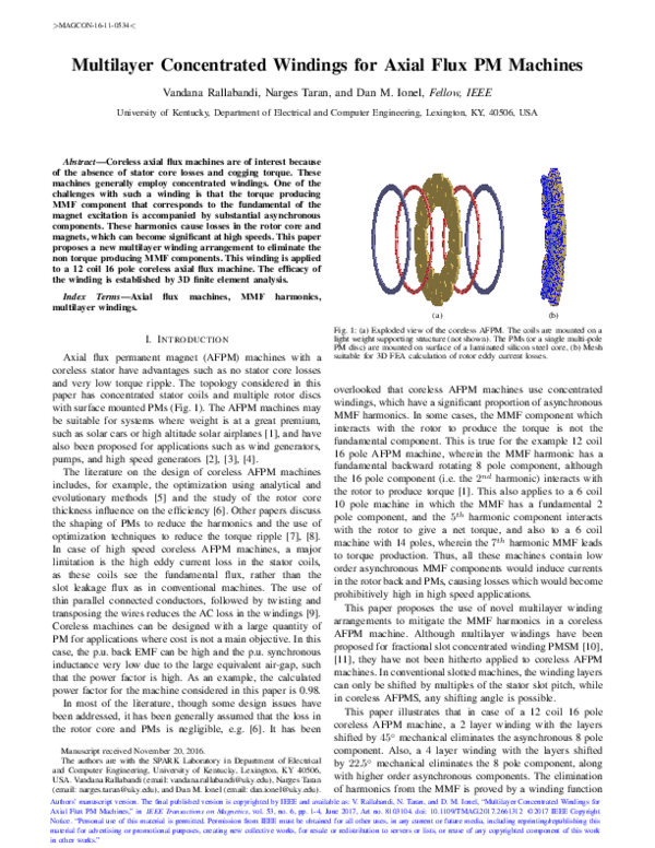 (PDF) Multilayer concentrated windings for axial flux PM machines