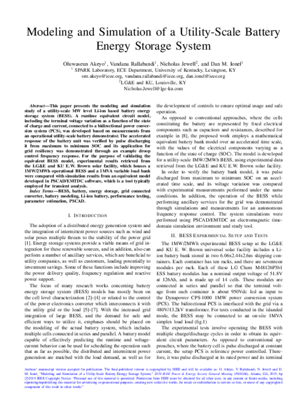 (PDF) Modeling and Simulation of a Utility-Scale Battery Energy Storage ...