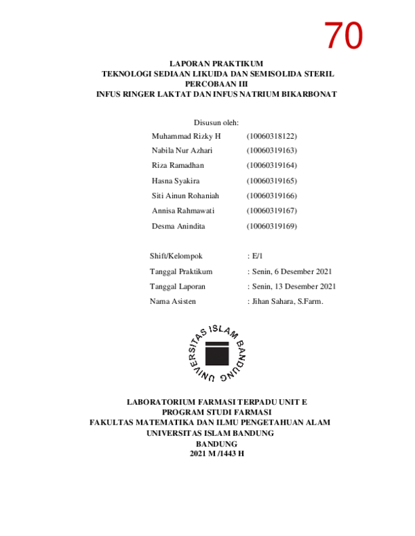 (PDF) LAPORAN INFUS RINGER LAKTAT DAN NATRIUM BIKARBONAT E 1