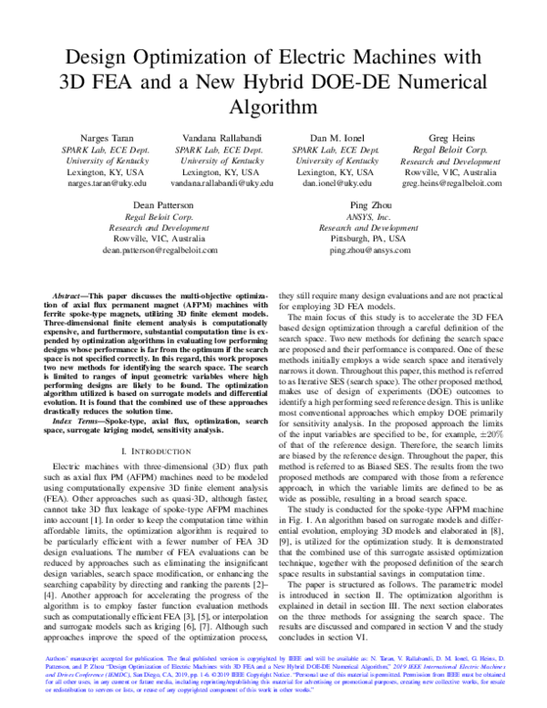 (PDF) Design Optimization of Electric Machines with 3D FEA and a New ...
