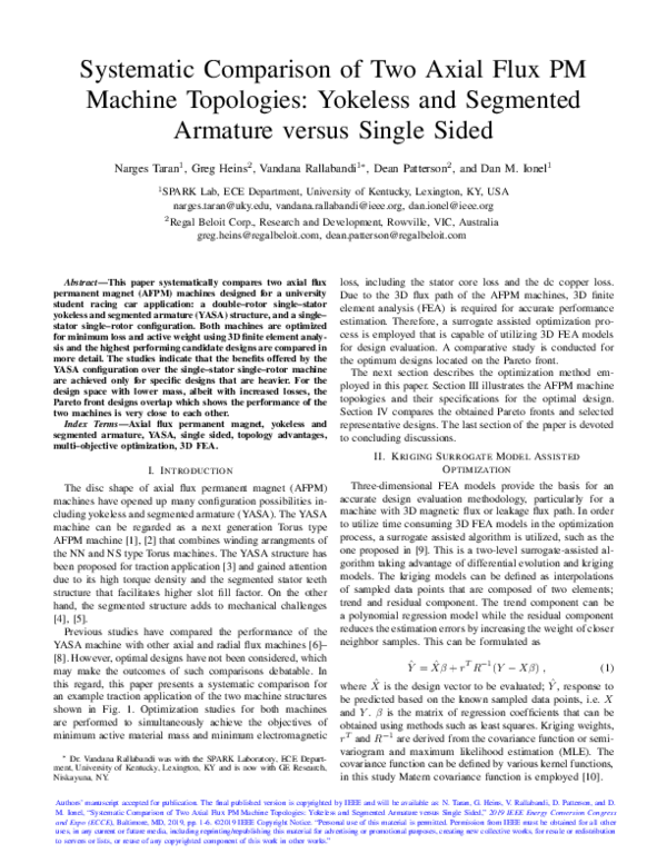 Pdf Systematic Comparison Of Two Axial Flux Pm Machine Topologies