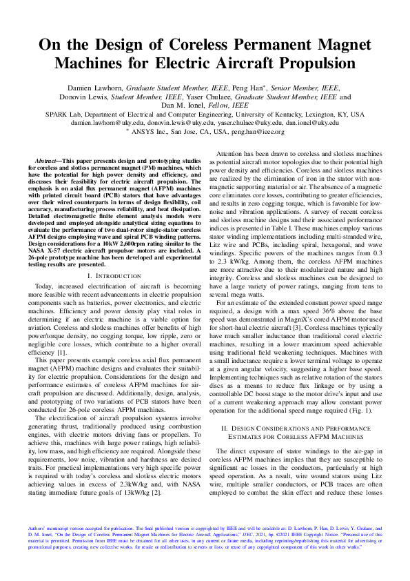 (PDF) On the Design of Coreless Permanent Magnet Machines for Electric ...