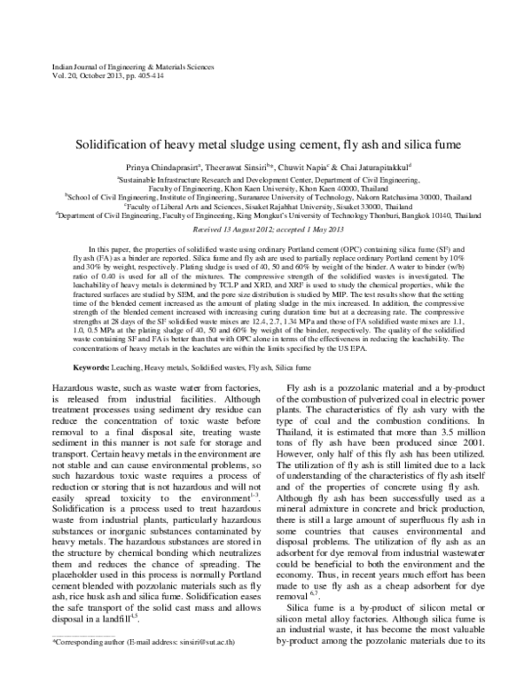 (PDF) Solidification of heavy metal sludge using cement, fly ash and ...