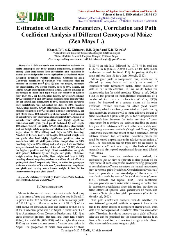 (PDF) Estimation of Genetic Parameters , Correlation and Path Coefficient Analysis of Different ...