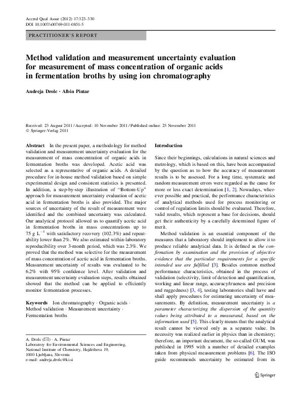 (PDF) Method validation and measurement uncertainty evaluation for measurement of mass ...