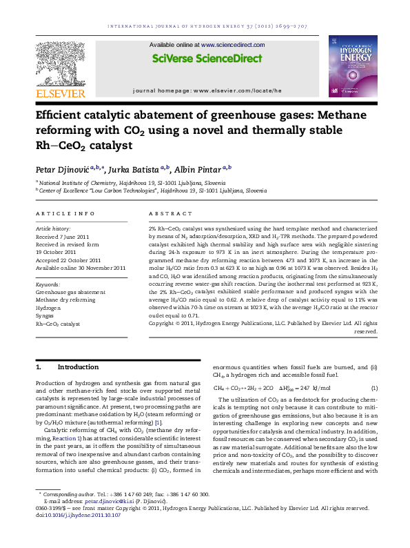 (PDF) Thermally Stable Rh-CeO2 Catalyst for CH4 Reforming