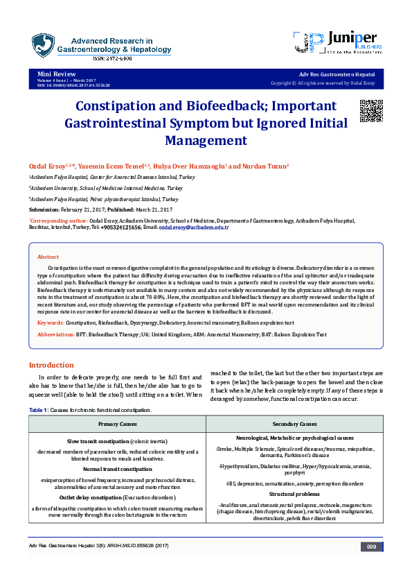 (PDF) Constipation and Biofeedback; Important Gastrointestinal Symptom ...