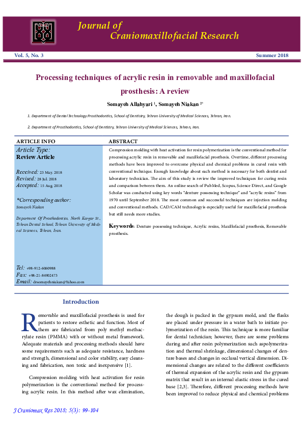 (PDF) Processing techniques of acrylic resin in removable and ...