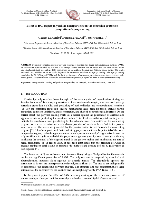 (PDF) Effect of HCl-doped polyaniline nanoparticles on the corrosion ...